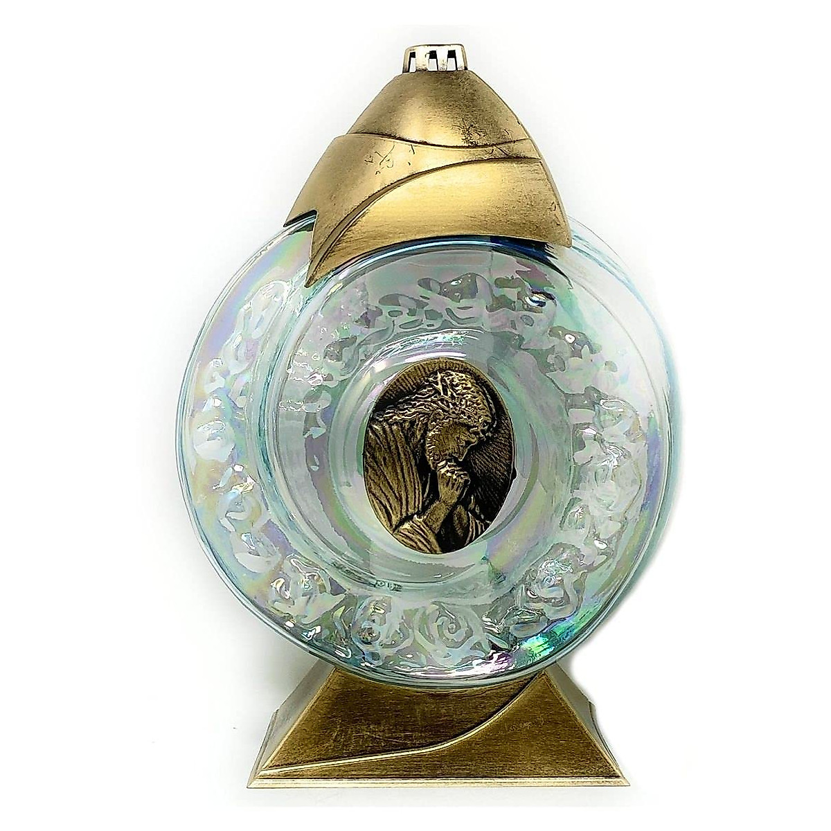 Importer AM Rainbow Glass Cemetery Memorial Candle with 3D Portrait of Praying Jesus | Grave Light Remembrance Decoration | European Style Candle Holder Home & Garden Decor (Jesus Praying, Gold)