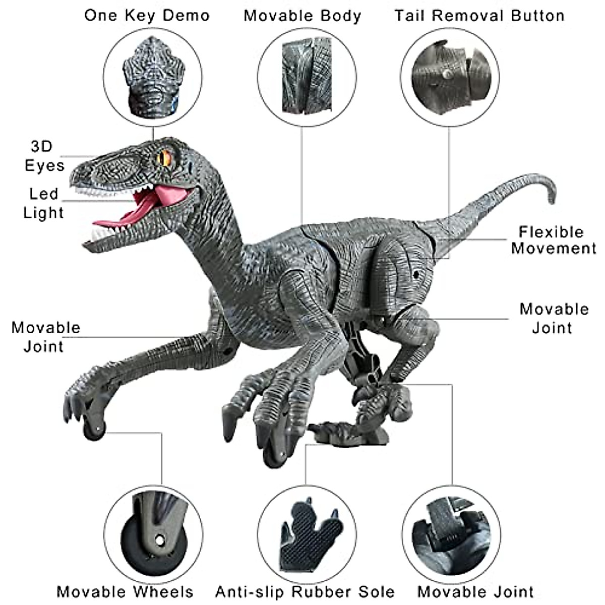 MAMABOO Remote Control Dinosaur Toys for Boys Kids Girls 3 4 5 6 7 8 Years Old Electronic RC Robot Toy LED Lightup Walking Roaring Velociraptor Jurassic Dino Rechargeable Raptor Blue Birthday Gifts