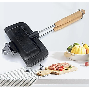 Giroayus Double-sided Sandwich Baking Pan Baking Pan Outdoor Double Sided Frying Pan Sandwich Double Sided Nonstick Frying Pan With Removable Handle Aluminum Flip Top Pan (Silver)