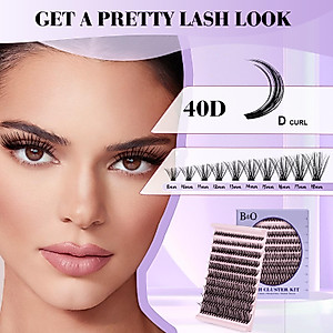DIY Lash Extension Kit Individual Eyelash Extension Kit B&Q D Curl Cluster Lashes Individual Eyelashes with Lash Bond and Seal, Lash Applicator Tool DIY Lash Extensions at Home (Kit,40D-0.07D-8-18mix)