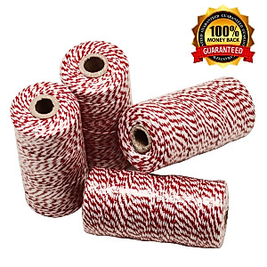 HOKI Cotton Bakers Twine Red & White 100M (328 Feet), Packing String, Durable Rope for Gardening, Decoration, Tying Cake and Pastry Boxes, DIY Crafts & Gift Wrapping, for Art and Craft