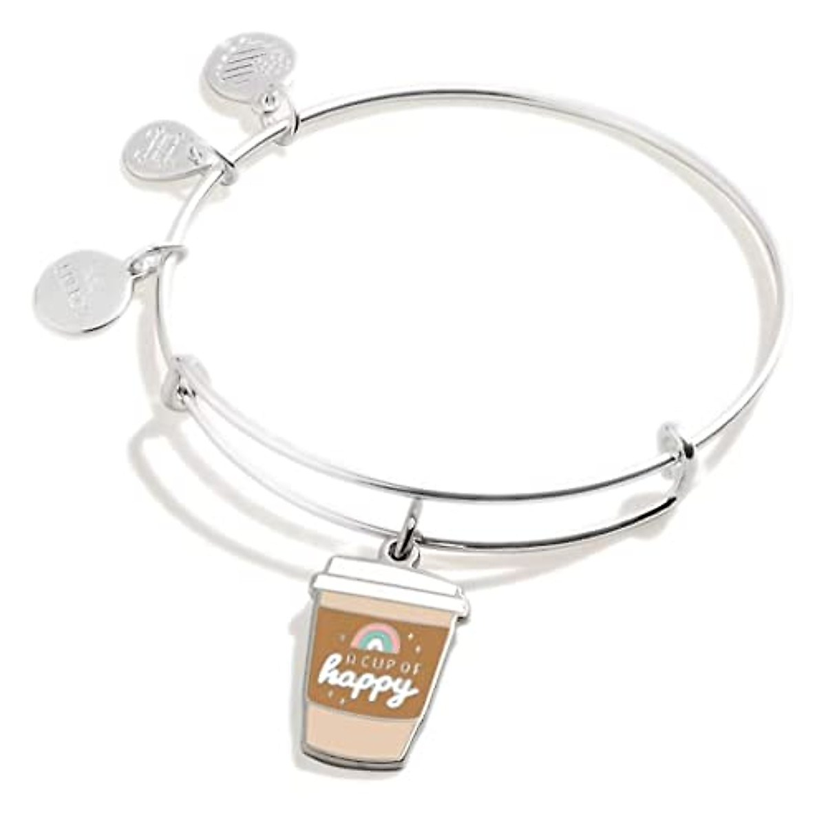 Alex and Ani Expandable Bangle for Women, A Cup of Happy Charm, Shiny Silver Finish, 2 to 3.5 in