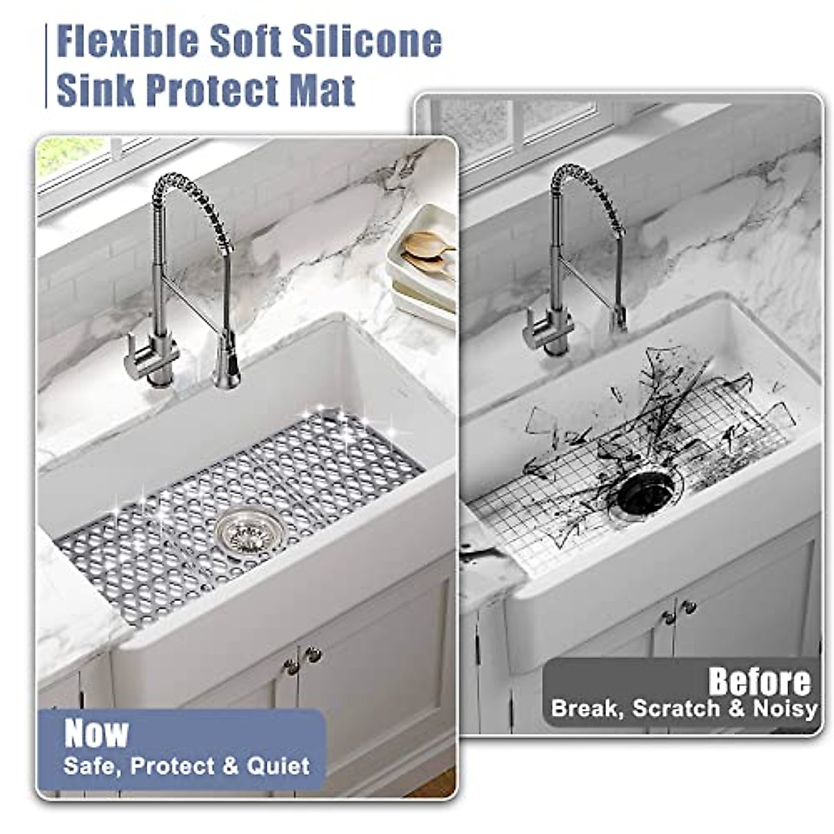 Silicone Kitchen Sink Mats for Bottom of Kitchen Sink,Non-slip Heat Resistant Sink Protectors for Kitchen Sink Mats and Protectors,Silicone Sink Mat Protector for Farmhouse Center Drain(26"x14")