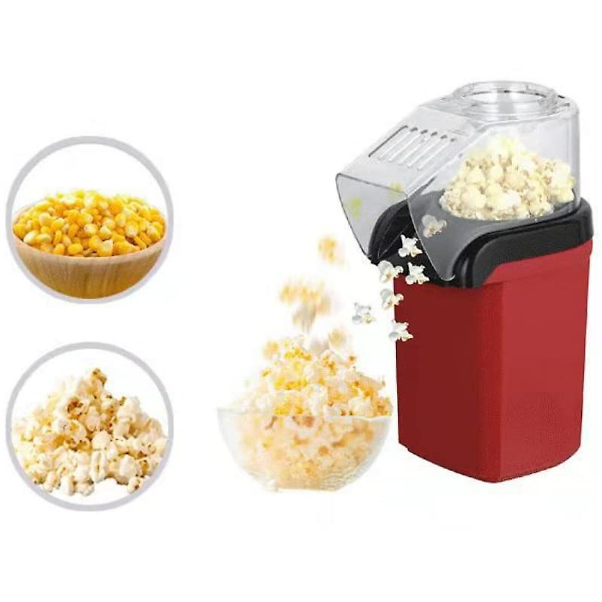 mini popcorn machine for home electric small hot air popcorn popper no oil tabletop portable pop corn maker with Measuring Cup Melt Butter - RED (RED)