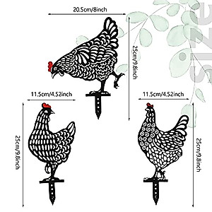 Jetec 3 Pieces Chicken Yard Garden Decoration Chicken Yard Decor Garden Acrylic Statue Decor Hollow Out Animal Shape Decor Garden Statue Sculpture for Home Backyard Lawn (Corrugated Edge)