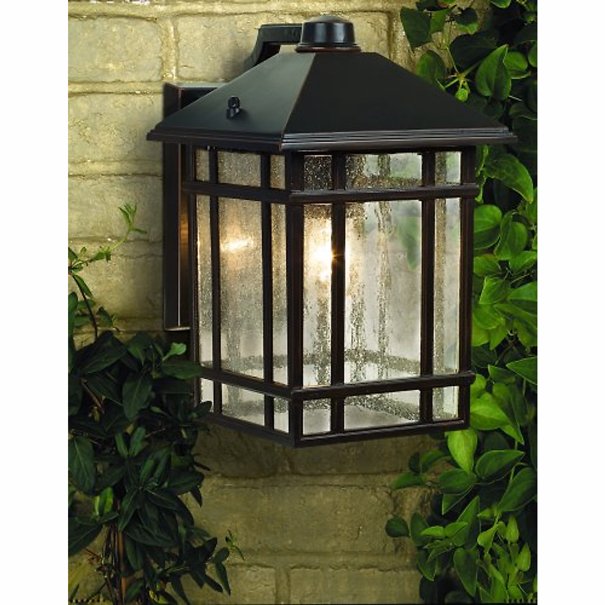kathy ireland Sierra Craftsman Art Deco Outdoor Wall Light Fixture Rubbed Bronze Brown Steel 11" Frosted Seeded Glass Panels for Exterior House Porch Patio Outside Deck Garage Front Door Home