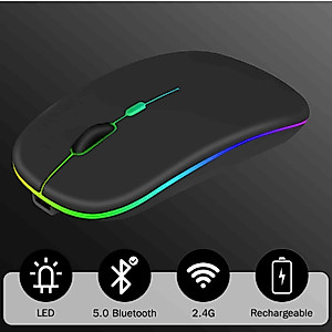 UrbanX 2.4GHz & Bluetooth Mouse, Rechargeable Wireless Mouse for Huawei nova 7 Pro 5G Bluetooth Wireless Mouse for Laptop/PC/Mac/Computer/Tablet/Android RGB LED Rose Gold