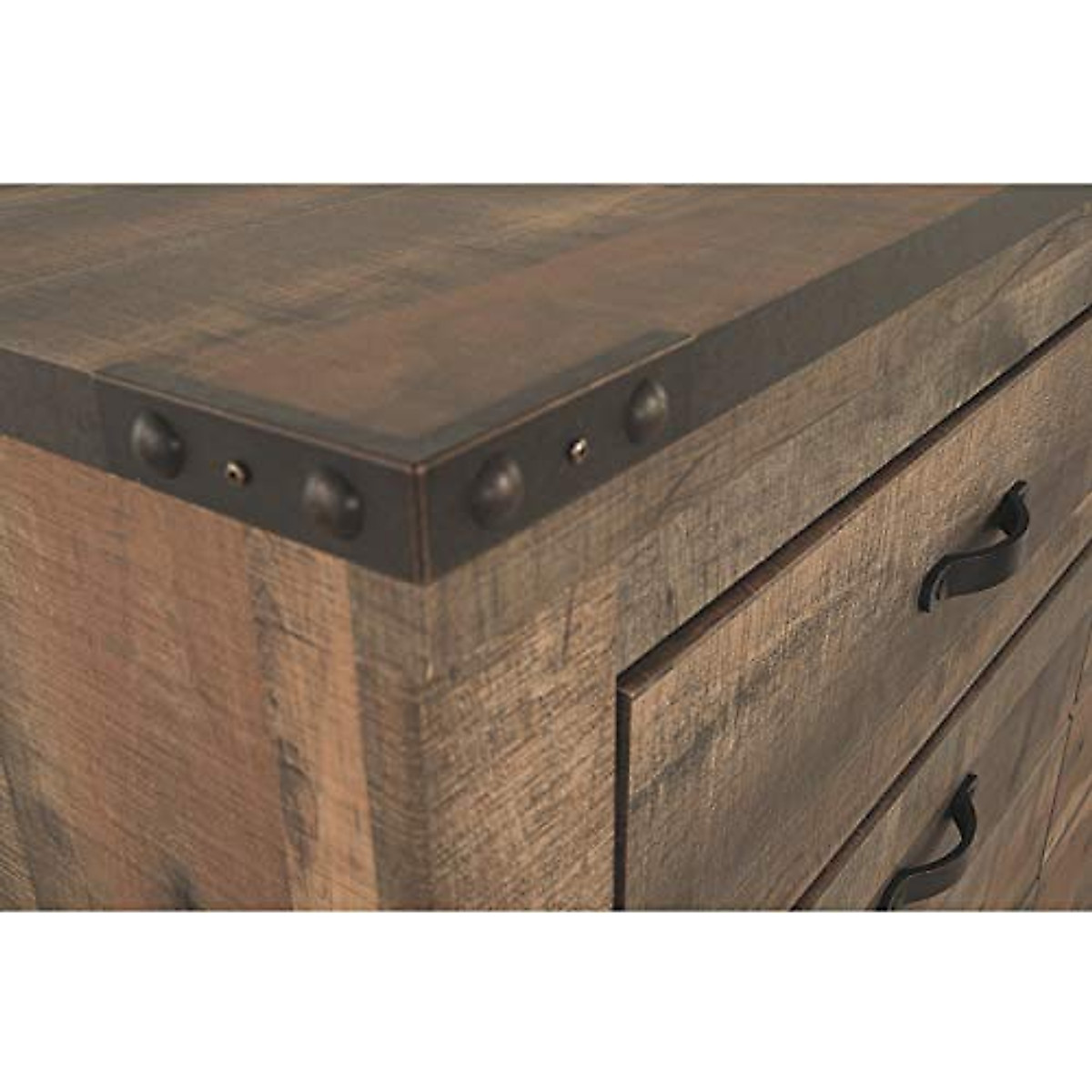 Signature Design by Ashley Trinell Rustic Youth 6 Drawer Children's Dresser with Nailhead Trim, Warm Brown