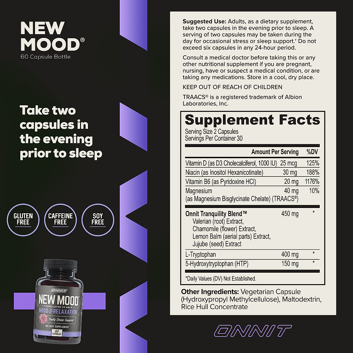 ONNIT New Mood - Occasional Stress Relief, Sleep and Mood Support Supplement, 60 Count