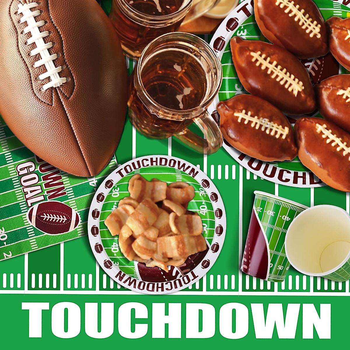 Football Party Supplies Kit - Serve 25, Includes Dinner & Dessert Plates, Napkins, Cups, Tablecloth - Perfect for Football Birthday & Gameday Tailgate Parties