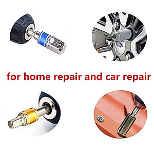 Impact Grade Socket Wrench Adapter Extension Set Turns Power Drill Into High Speed Nut Driver,Hex Shank Bit Square Power Drill Cordless Impact Sockets Bit Set,Sizes 1/4" 3/8" 1/2",Cr-V,Black,3-Piece