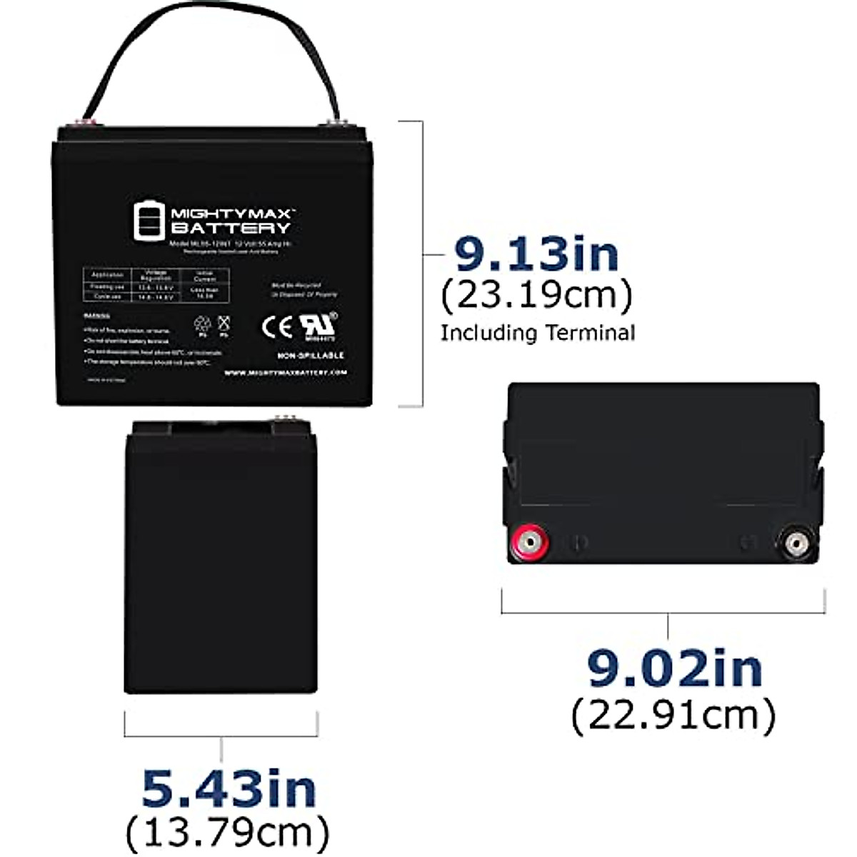 Mighty Max Battery ML55-12INT -12 Volt 55 AH, Internal Thread (INT) Terminal, Rechargeable SLA AGM Battery