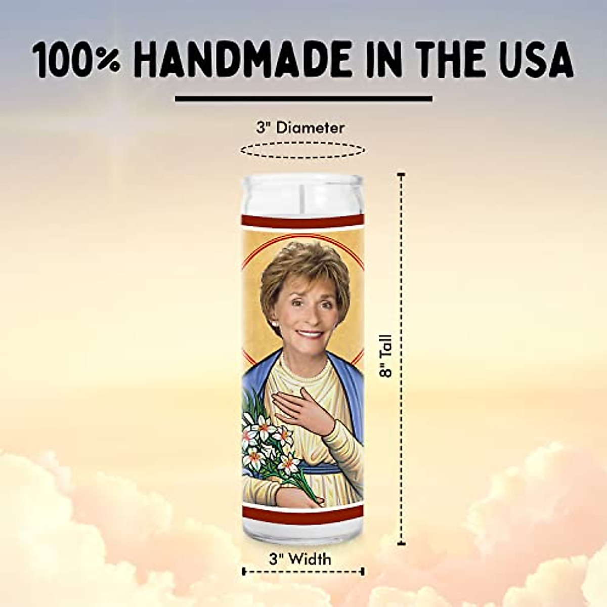 Judy Funny Saint Candle - 8 inch Glass Prayer Pop Culture Saint Candle - 100% Handmade in USA - Funny Celebrity Novelty TV Show Gift