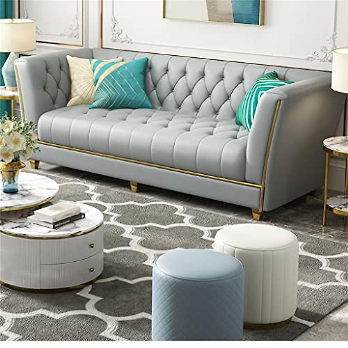 GPPZM Soft Leather Gold Steel Legs House Upholstered Sofa Living Room Lounge Chair Sofa Villa Furniture