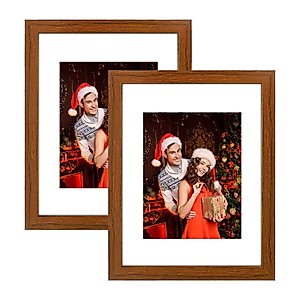 Golden State Art, 11x14 Brown Photo Frame-Display Photos 8x10 with Mat or 11x14 without Mat - Solid Wood, Real Glass (Wall Display) 2 Pack