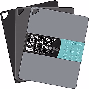 Extra Thin Flexible Cutting Boards for Kitchen - Cutting Mats for Cooking, Colored Cutting Mat Set with Easy-Grip Handles | Non Slip Cutting Sheets, Flexible Plastic Cutting Board Set of 3 (15"x12")