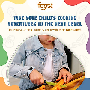 Foost Kids Knife - Kitchen Safe Kids Knife for Real Cooking & Cutting Vegetables & Food - Next Knife for Kids Aged 5+ with Stainless Steel Coat, Longer Serrated Blade, Blunt Tip, & Easy Grip Handle