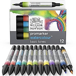 Winsor & Newton ProMarker Watercolor Marker Set, 12 Count, Basic Tones