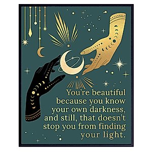 Boho Celestial Witchy Wall Art & Decor - Bohemian Wicca Wiccan Witchcraft Paganism Supplies - Goth Gothic Pagan Witch Decor - Positive Inspirational Quotes Sayings - Encouragement Gifts for Women