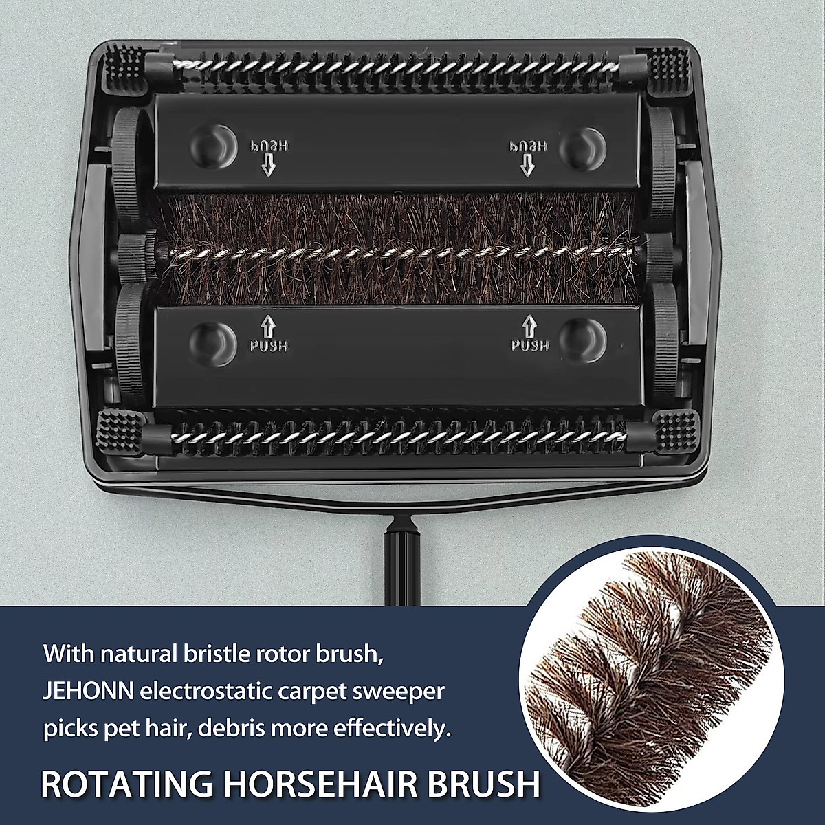 JEHONN Carpet Floor Sweeper with Horsehair, Broom and Dustpan Set for Home