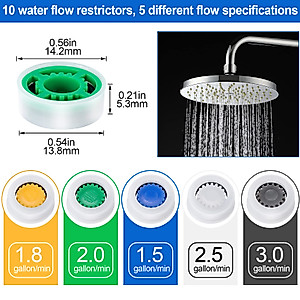 PAGOW 10pcs Shower Flow Reducer Limiter, gpm 1.5 1.8 2.0 2.5 3.0 Shower Head Flow Restrictor, Shower Head Water Saver Adapter Set for Handheld Shower, Bathroom, Toilet (0.56x0.54 x 0.21inch)
