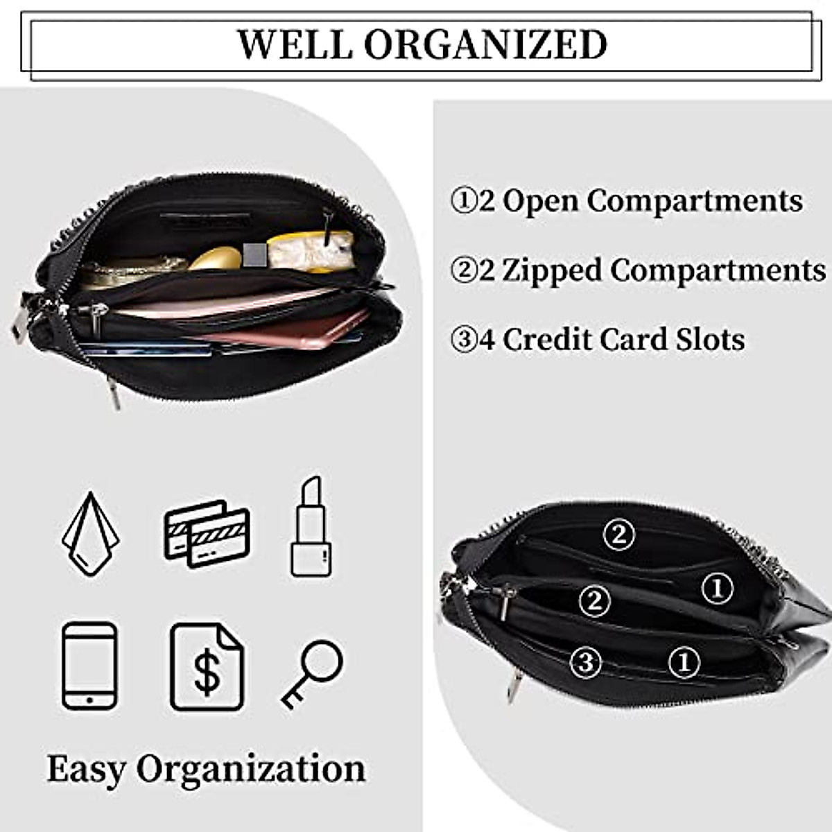 VASCHY Wristlet Clutch Purses, SAC Large Studs Soft Faux Leather Crossbody Evening Clutch Wallet for Women Black