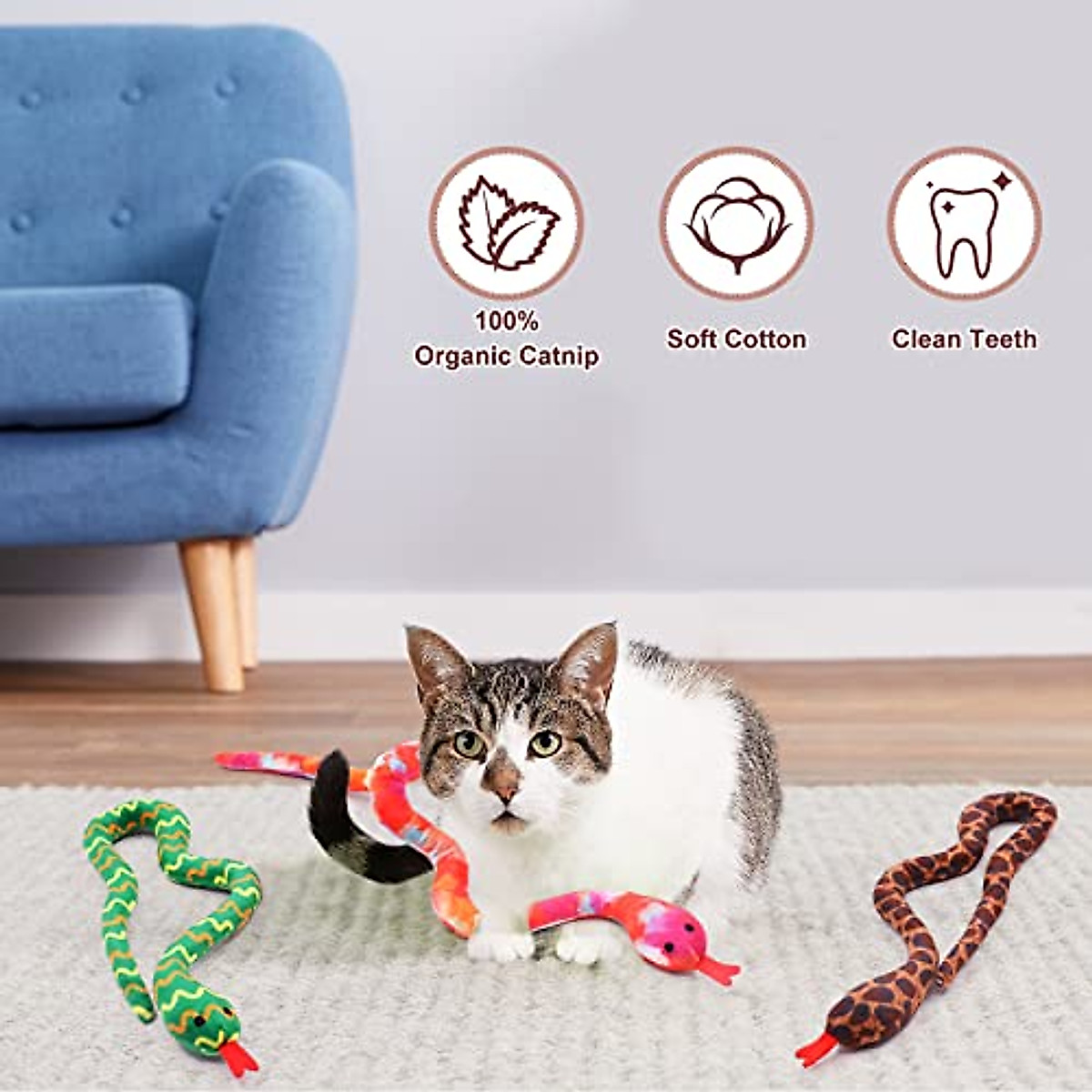 Snake Catnip Toys Kitten Supplies Interactive Catnip Toys for Indoor Cats Snakes Cat Toy Gift for Cat Lovers Dental Health Chew Toy Set of 3