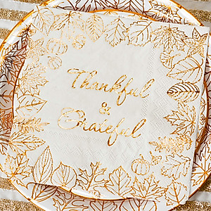 Crisky 24 Guests 96 Pcs Thanksgiving Disposable Napkins Plates Cups Set for Autumn Thanksgiving Dinner Party Decorations, Thankful and Grateful in Orange Foil