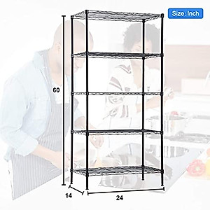 5-Tier Metal Shelving Unit, Heavy Duty Storage Shelves Hold 750LBS NSF Steel Organizer Wire Rack for Closet Basement Office Kitchen Laundry, 24" W x 14" D x 60" H- Black