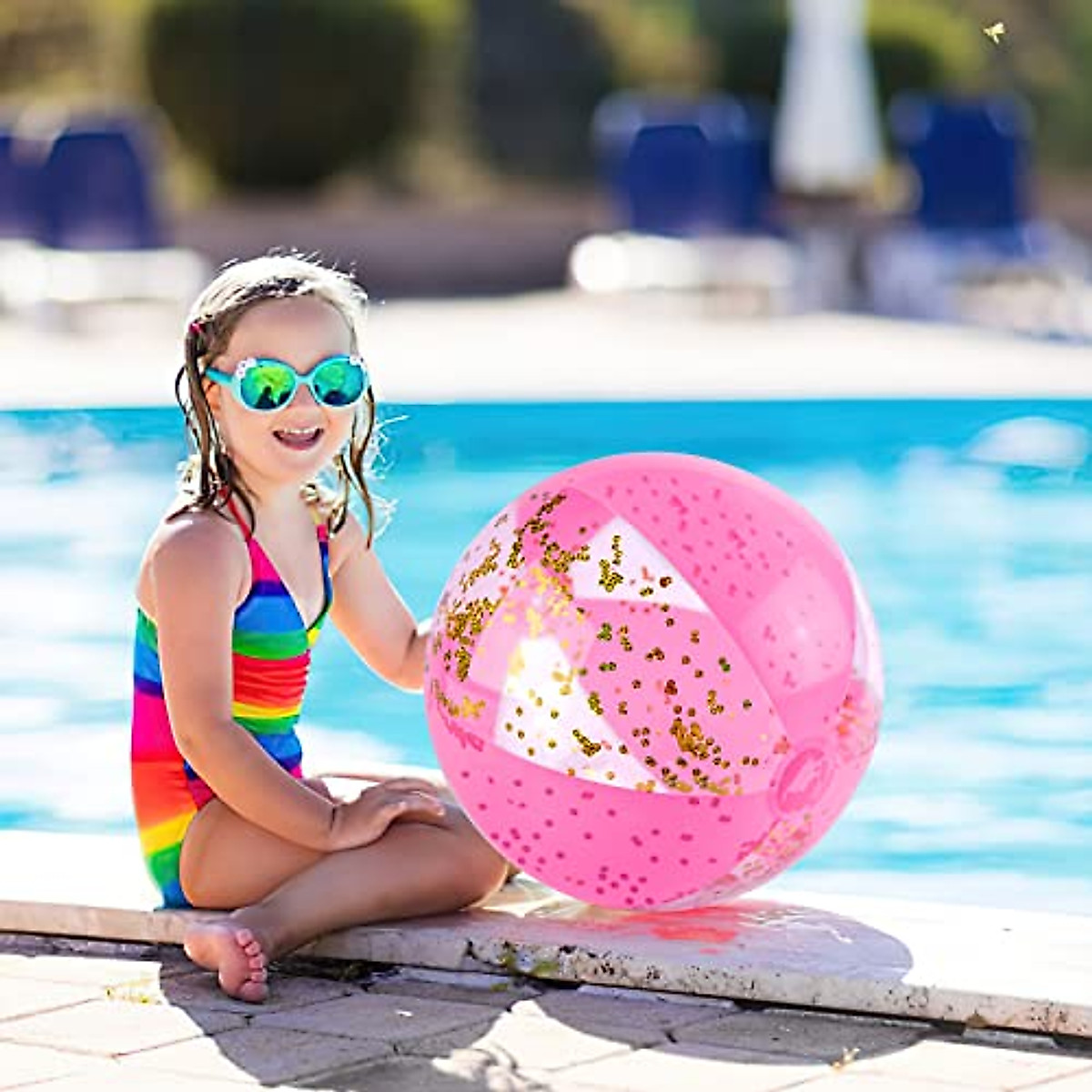 FUTUREPLUSX 2PCS Glitter Beach Balls, 16 Inch Inflatable Beach Balls Confetti Sparkling Balls for Kids Toddlers Sand Toys Summer Pool Party Favors
