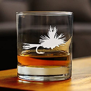 Fly Fishing Whiskey Rocks Glass - Unique Flyfishing Themed Gifts for Fishermen - 10.25 Oz Glasses