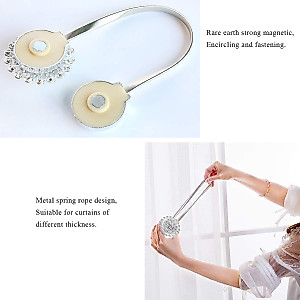 Pinowu Magnetic Crystal Flower Curtain Tiebacks (2 Pack), Decorative Curtain Holdback Buckle Clips with Stretchable String Rope for Bedroom, Living Room, Office