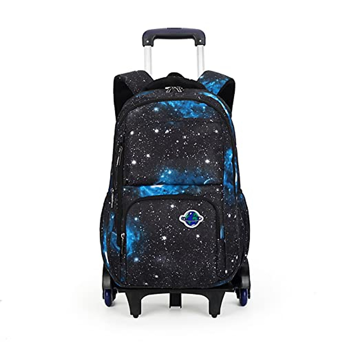 GLOOMALL Starry Sky Kids Trolley Rolling Backpack Primary School Bookbag with Wheels Travel Luggage (Black Blu Starry Sky)