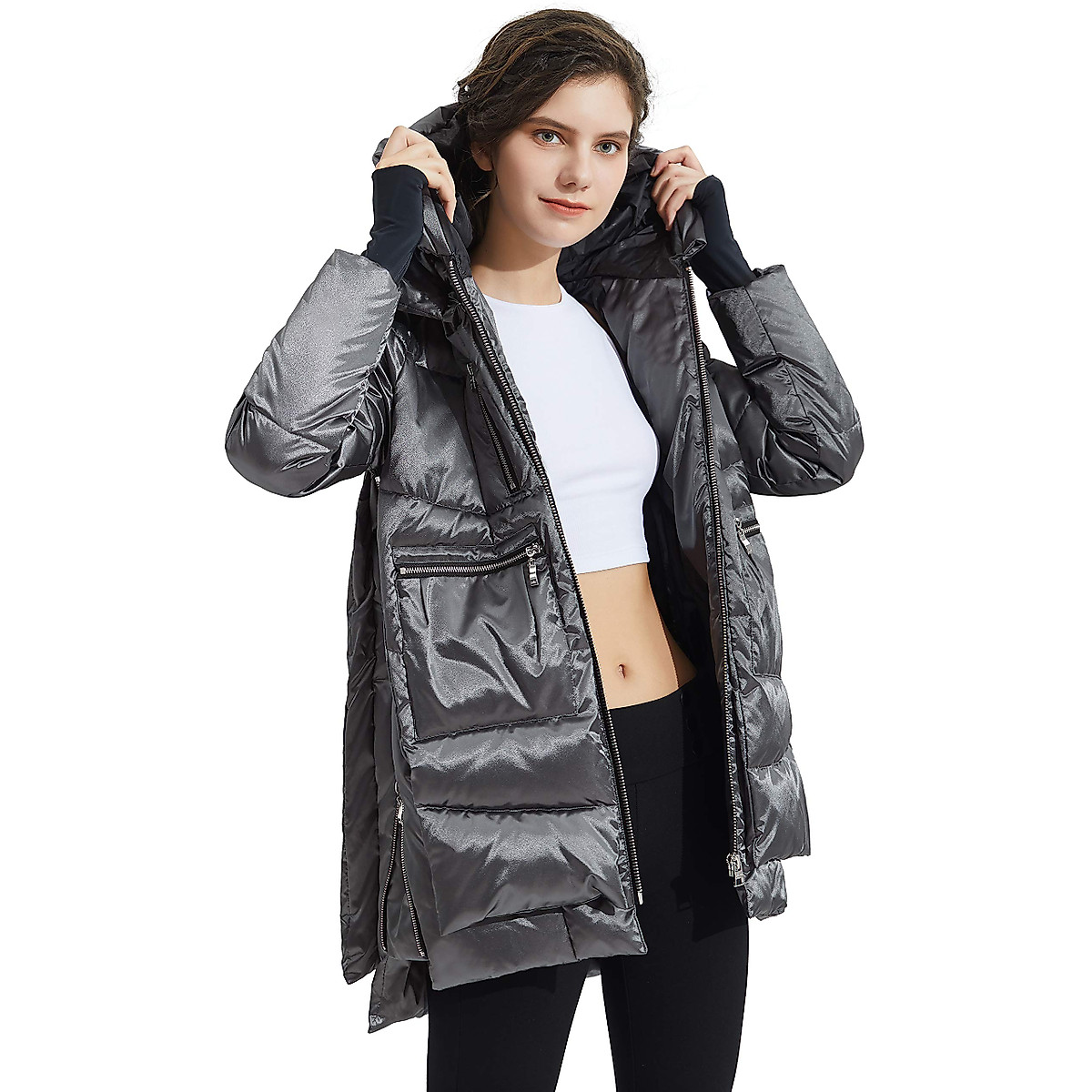 Orolay Women's Thickened Down Jacket Hooded Darkgray M