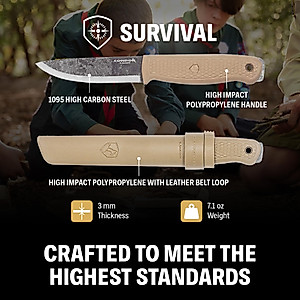 Condor Tool & Knife Terrasaur Knife Desert - 1095 High Carbon Steel - Bushcraft Knife with Scandi Edge - Fixed Blade Knife with High Impact Polypropylene Sheath - 3mmThick - 4.2in Blade - 7.1oz