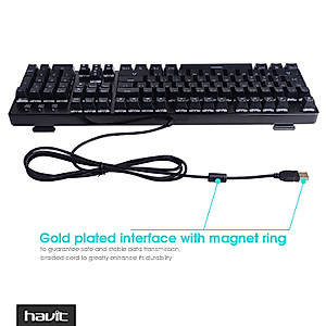 HAVIT LED Backlit Wired Mechanical Gaming Keyboard with Blue Switches,Black