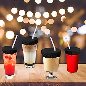 15pcs Drink Cover Scrunchies, Elastic Fabric Class Cup Drink Covers for Alcohol Protection with Straw Hole Reusable & Washable Protective Drink Cap for Women Girls Bar Party (Black)
