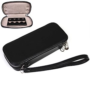 Classic Leather Black Carry Case for Nintendo Switch Lite - [Shockproof] Hard Shell Protective Cover Bag with 8 Game Card Slots,1x Leather Hand Strap Accessories(Black)