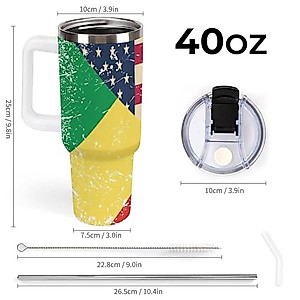 U.S. And Congo Retro Flag Insulated Tumblers with Handle Stainless Steel Coffee Mug Funny Travel Cup with Lid Straw 40oz