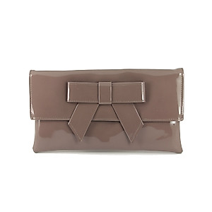 LONI Womens Cute Patent Faux Leather Clutch bag/Shoulder Bag in Cafe Latte Beige