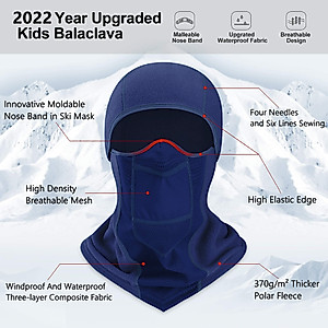 Vorshape Breathable Kids Balaclava Ski Mask, Windprood Face Mask for Cold Weather, Winter Face Warmer for Boys Grils, Youth