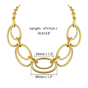 Gold Cable Link Pendant Necklace: 14k Gold Plated Loop Chain Link Statement Choker Necklace for Women - Chunky Fashion Double Oval Hoop Pendant Jewelry - Simple Elegant Women Gift (Gold)