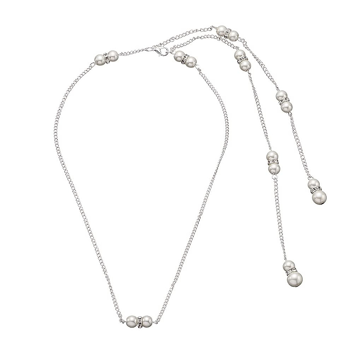 Asphire Vintage Bridal Pearl Back Chain Necklace Long Pendant Lariat Y Necklace Crystal Pearl 1920s Costume Wedding Accessories for Women