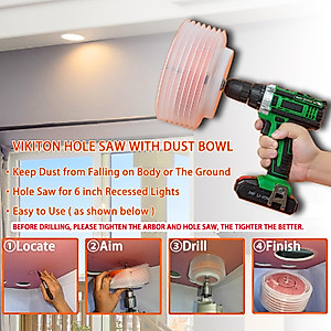 VIKITON 6.25 Hole Saw for Recessed Lights Can Lights, 6-1/4 Hole Saw Dust Bowl for Recessed Lighting 6 Inch, 6-1/4 Inch Hole Saw Dust Catcher with Bi-Metal Wood Metal Drywall Hole Saw Cutter
