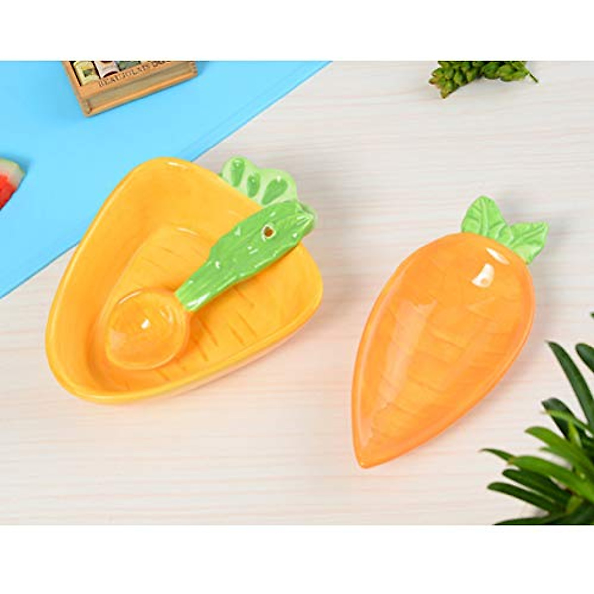UPKOCH Veggie Platter 2pcs Ceramic Carrot Shape Dishes Dipping Bowls Appetizer Plates Sauce Platter Dinnerware Kids Cutlery