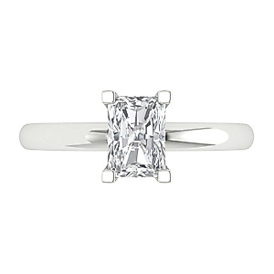 Clara Pucci 1.0 ct Emerald Cut Solitaire Lab Created White Sapphire Bridal Designer Anniversary Engagement Ring 14k White Gold 3.5