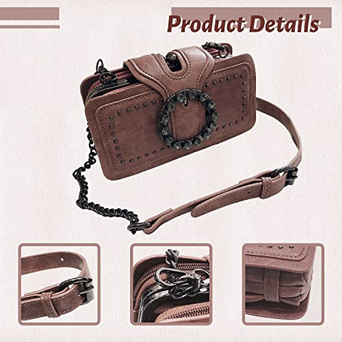 Emprier Square Small Satchel Clutch Purse for Women Cell Phone crossbody Bag Rivet Evening Handbag
