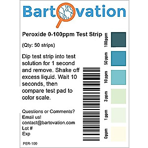Hydrogen Peroxide H2O2 0-100 ppm Test Strip Kit, Low Level [Vial of 100 Strips]