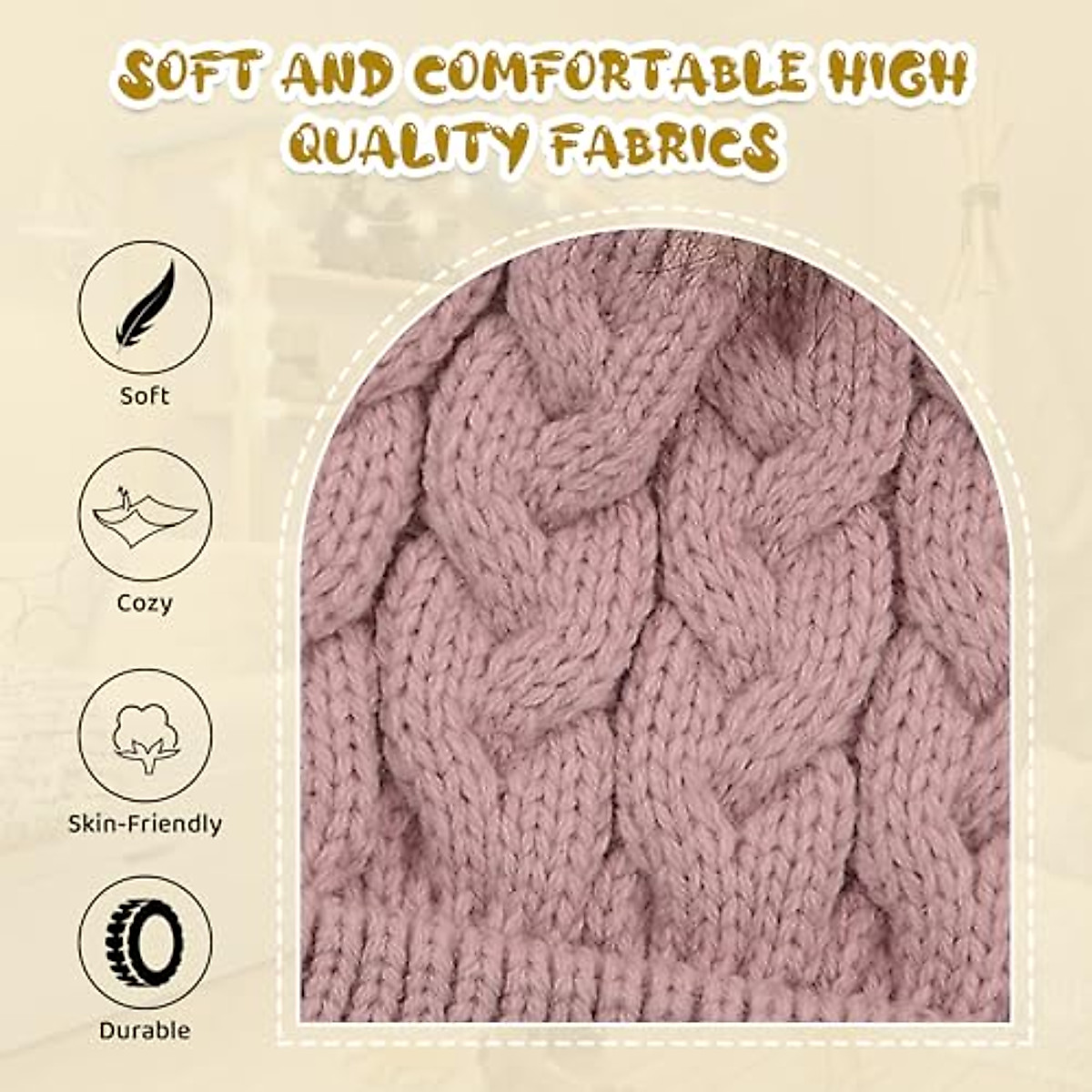 Durio Baby Girl Winter Hat Pom Poms Baby Beanies Infant Winter Hat Warm Newborn Hats for Girls Boys Knit Soft Baby Girl Hats Ivory White & Gray & Pink One Size