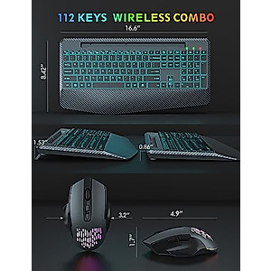 Wireless Keyboard and Mouse Backlit, Wrist Rest, Jiggler Mouse, Phone Holder, Ergo Rechargeable Silent Light Up Combo for Computer, Mac, PC, Laptop, Chromebook - by SABLUTE, Gray